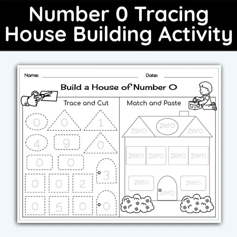 Number 0 Tracing - House Building Worksheet