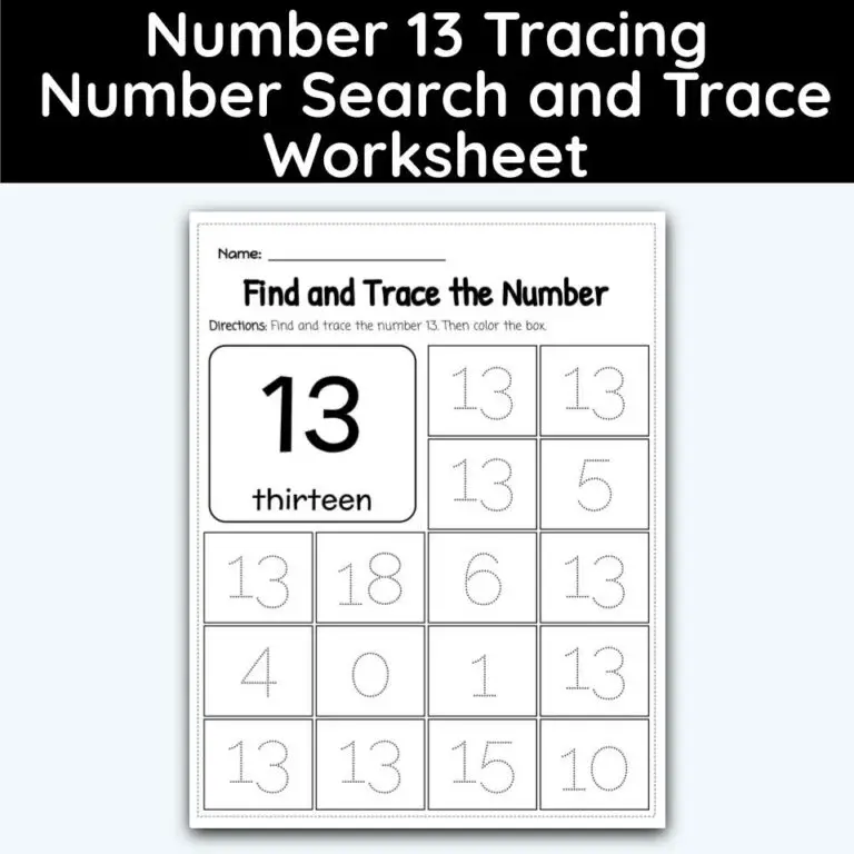 Number 13 Tracing - Number Search and Trace Worksheet