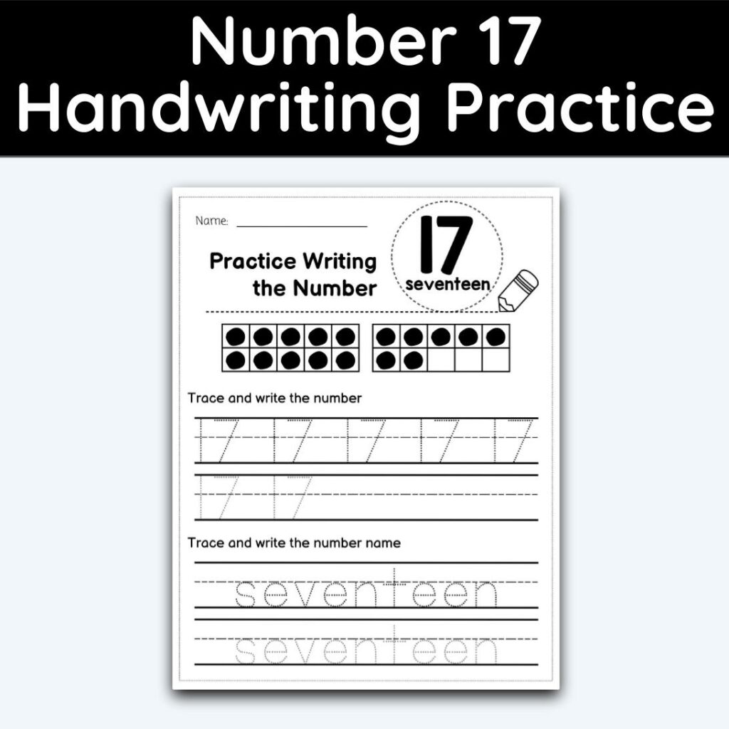 Number 17 Tracing - Number Handwriting Practice