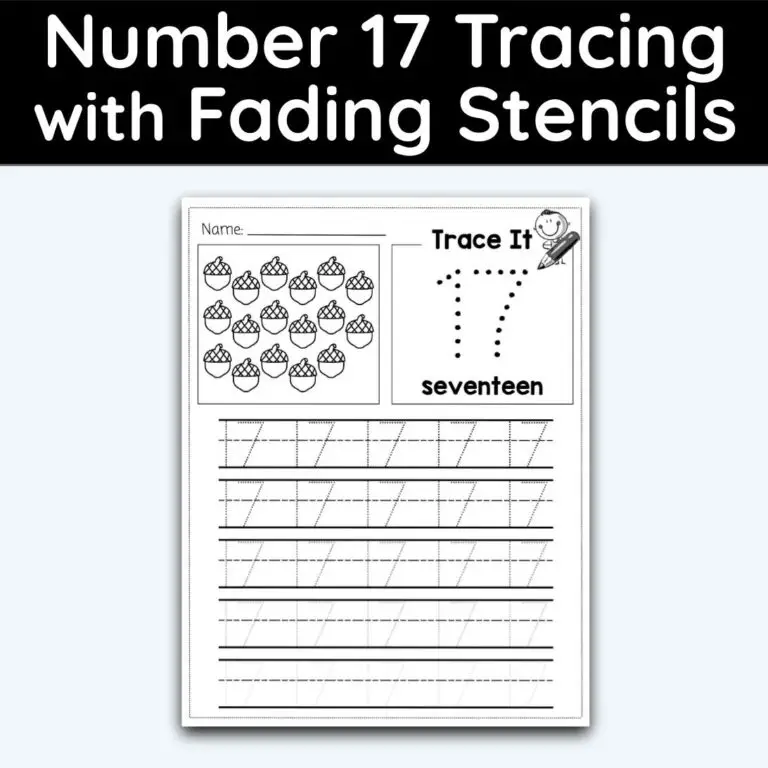 Number 17 Tracing - Number Tracing Worksheet With Fading Stencils