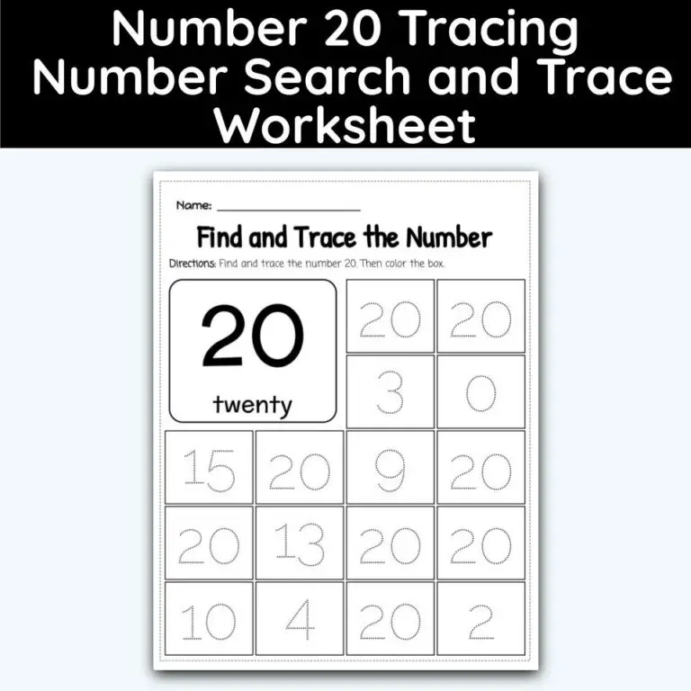 Number 20 Tracing - Number Search and Trace Worksheet