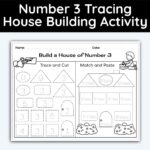 Number 3 Tracing - House Building Worksheet