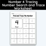 Number 4 Tracing - Number Search and Trace Worksheet