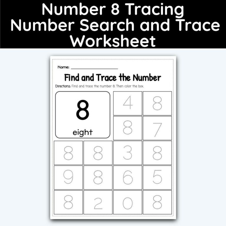 Number 8 Tracing - Number Search and Trace Worksheet
