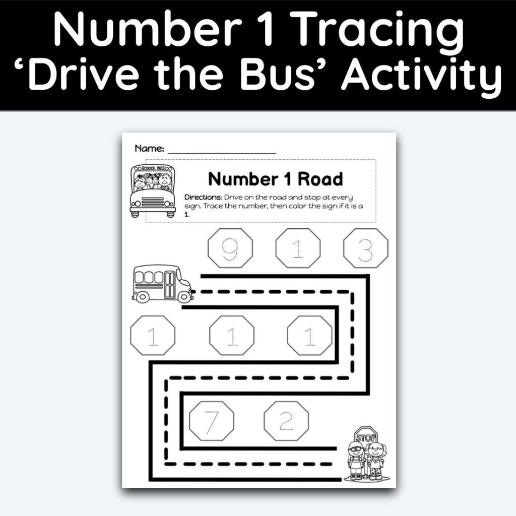 Number 1 Tracing - Drive The Bus Activity Page