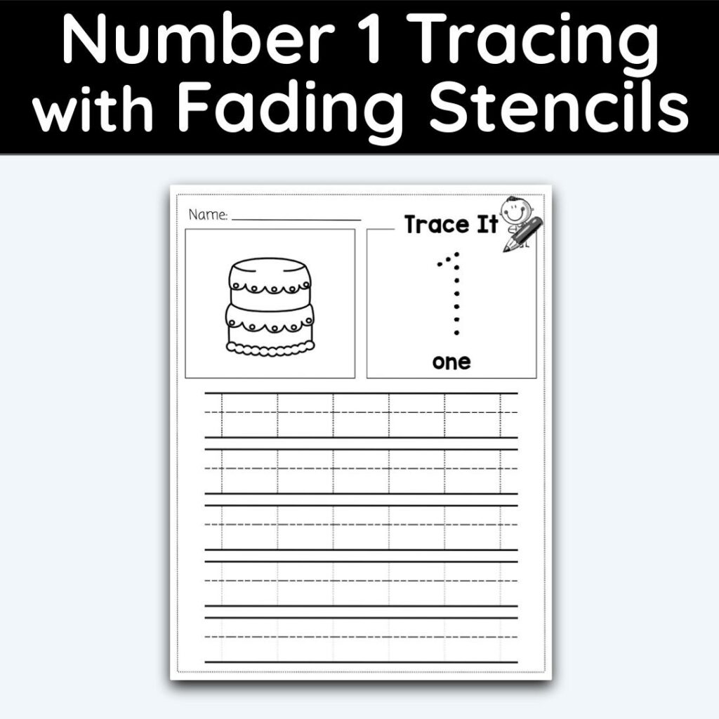 Number 1 Tracing - Number Tracing Worksheet With Fading Stencils
