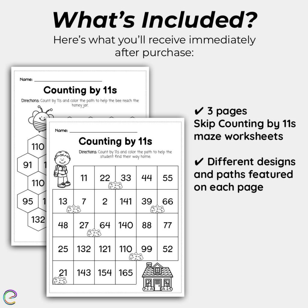 Number 11 Skip Counting Maze Worksheet