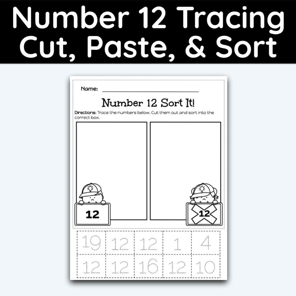 Number 12 Tracing - Cut, Paste, & Sort Activity