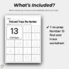 Number 13 Tracing - Number Search and Trace Worksheet