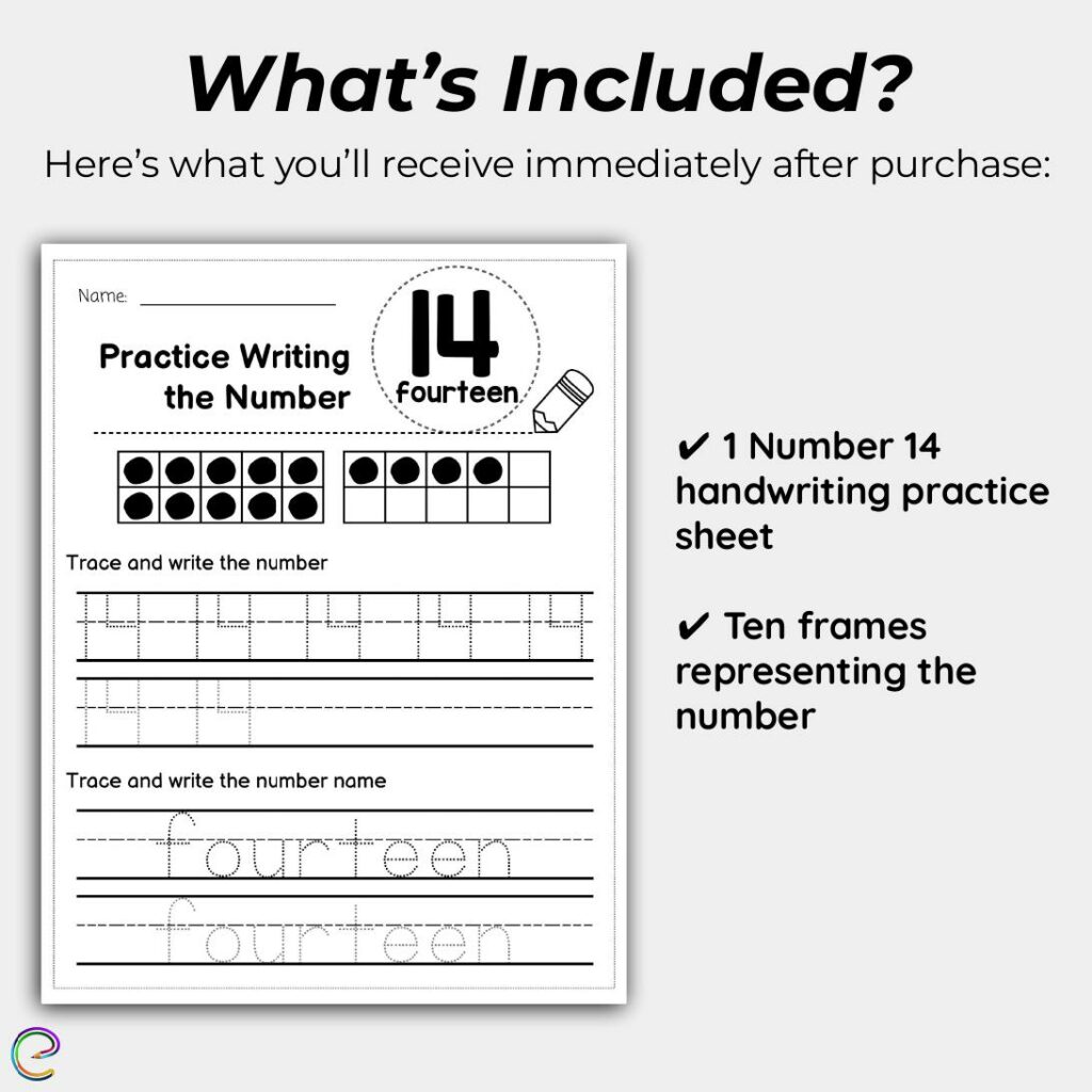 Number 14 Tracing - Number Handwriting Practice