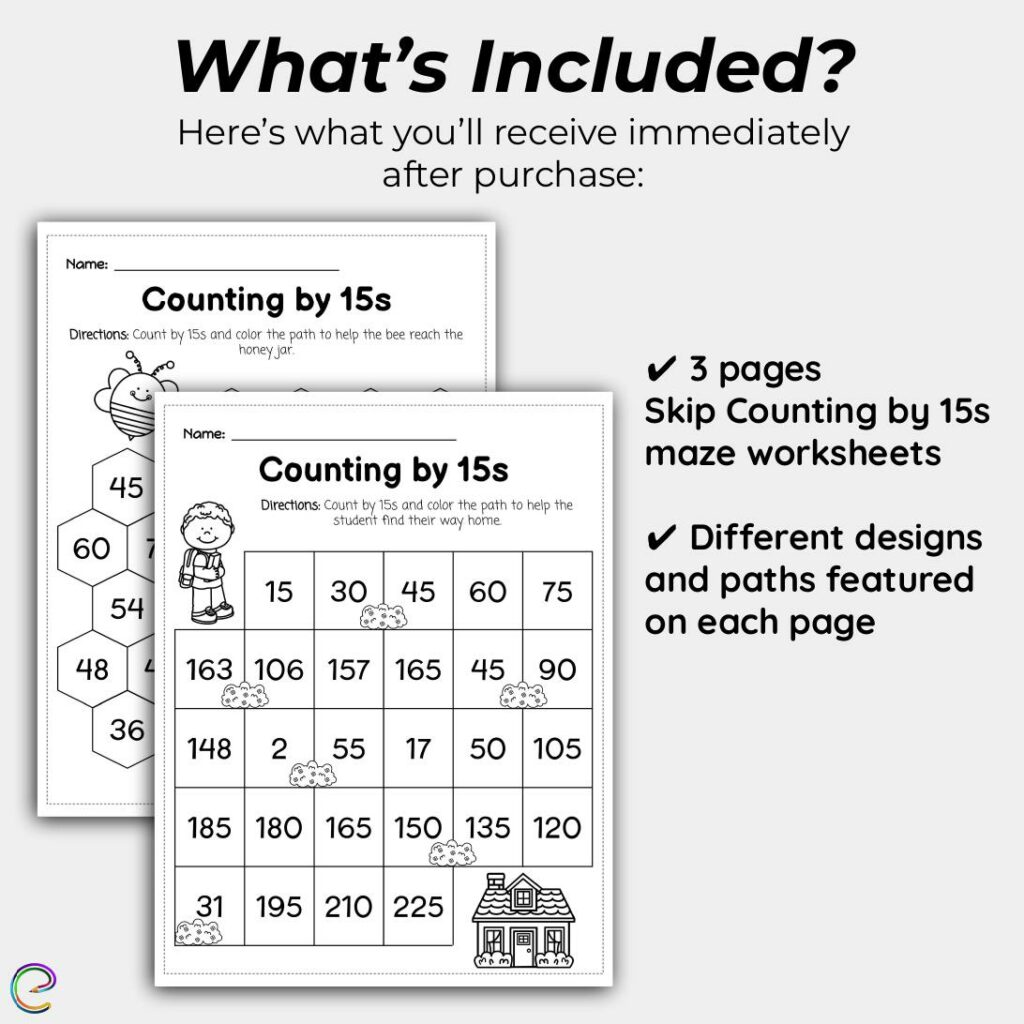 Number 15 Skip Counting Maze Worksheet