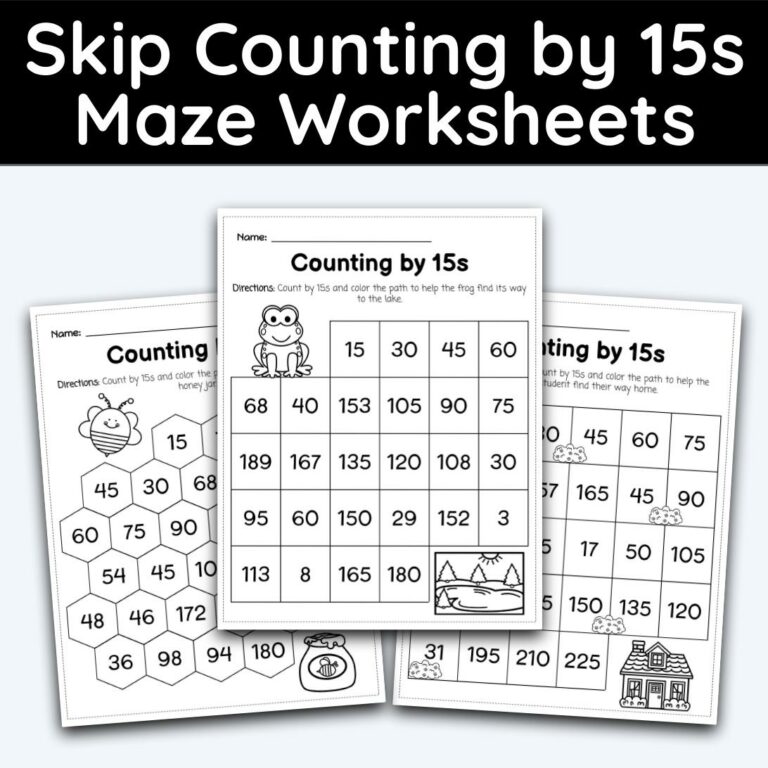Number 15 Skip Counting Maze Worksheet