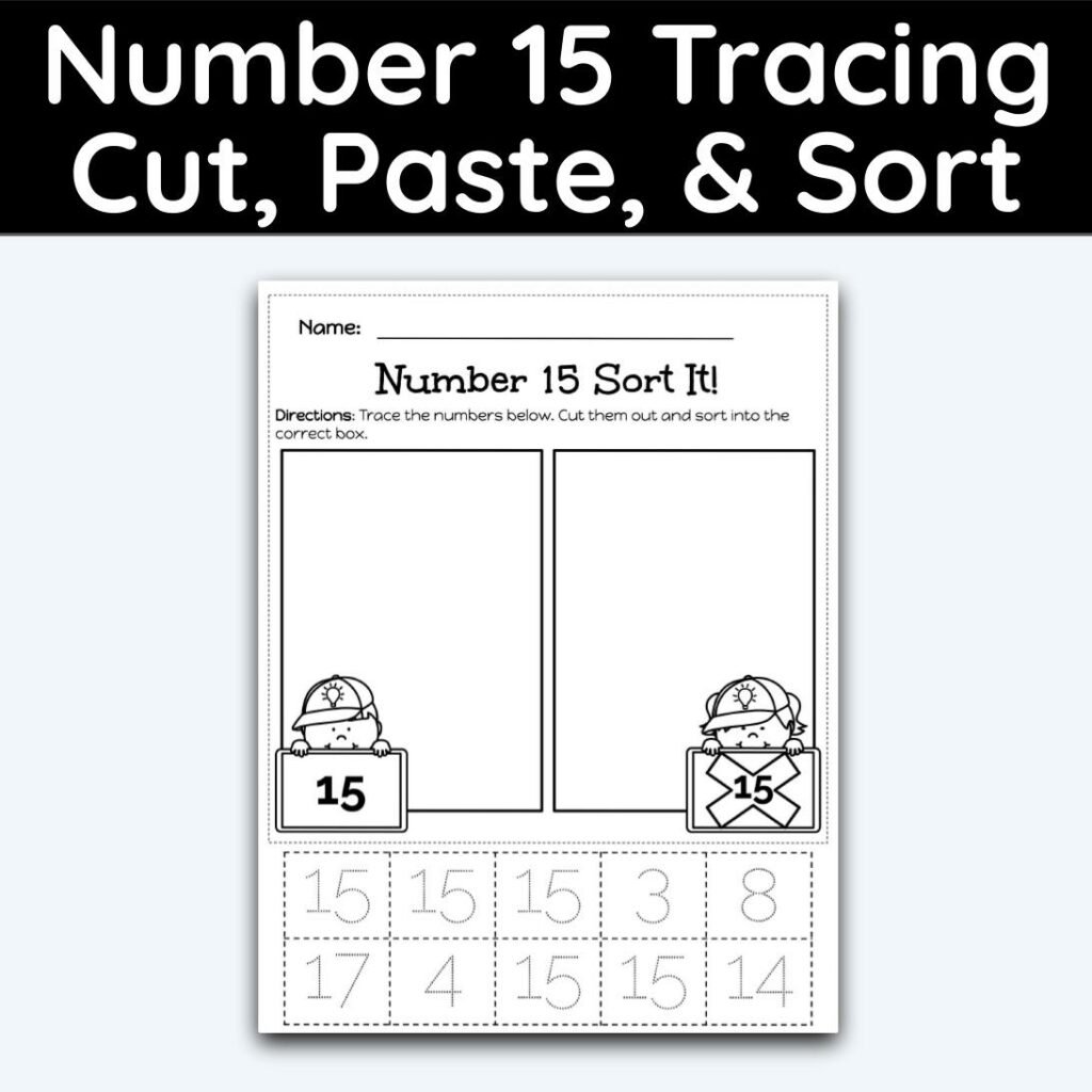 Number 15 Tracing - Cut, Paste, & Sort Activity