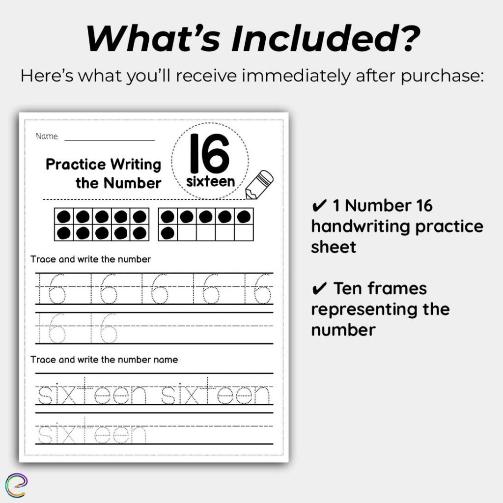 Number 16 Worksheets: Writing, Counting & Recognition for Preschool