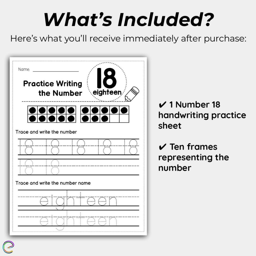 Number 18 Worksheets: Writing, Counting & Recognition for Preschool