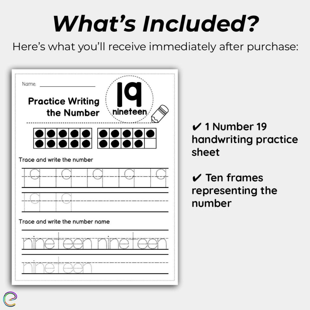 Number 19 Tracing - Number Handwriting Practice