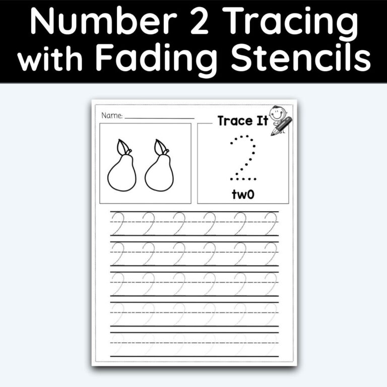 Number 2 Tracing - Number Tracing Worksheet With Fading Stencils