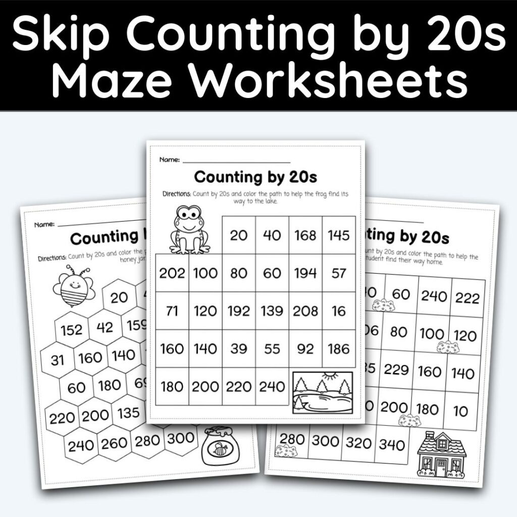 Number 20 Skip Counting Maze Worksheet