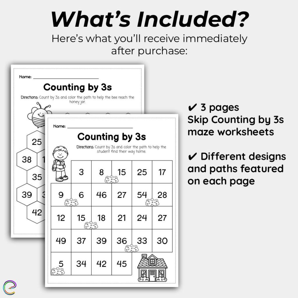 Number 3 Skip Counting Maze Worksheet