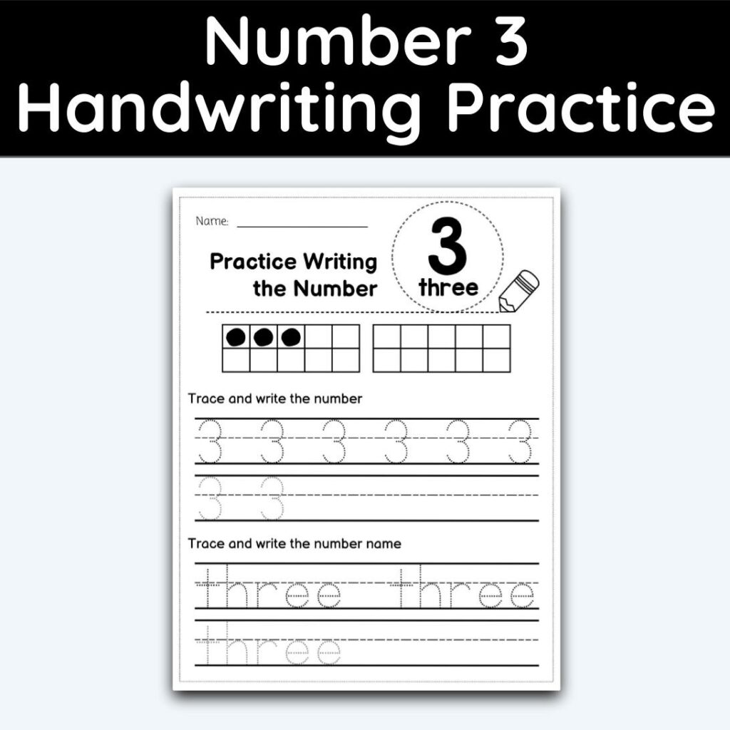 Number 3 Tracing - Number Handwriting Practice