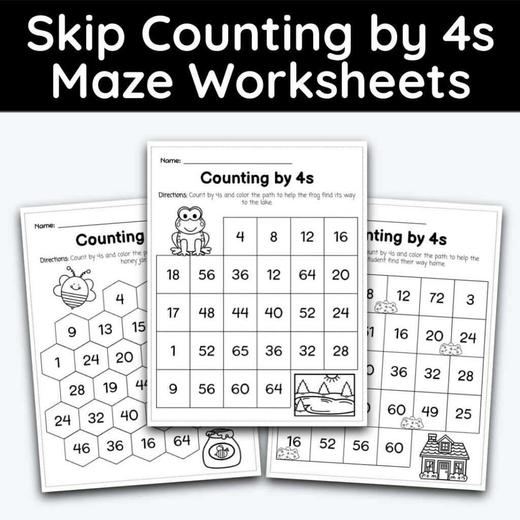 Number 4 Skip Counting Maze Worksheet
