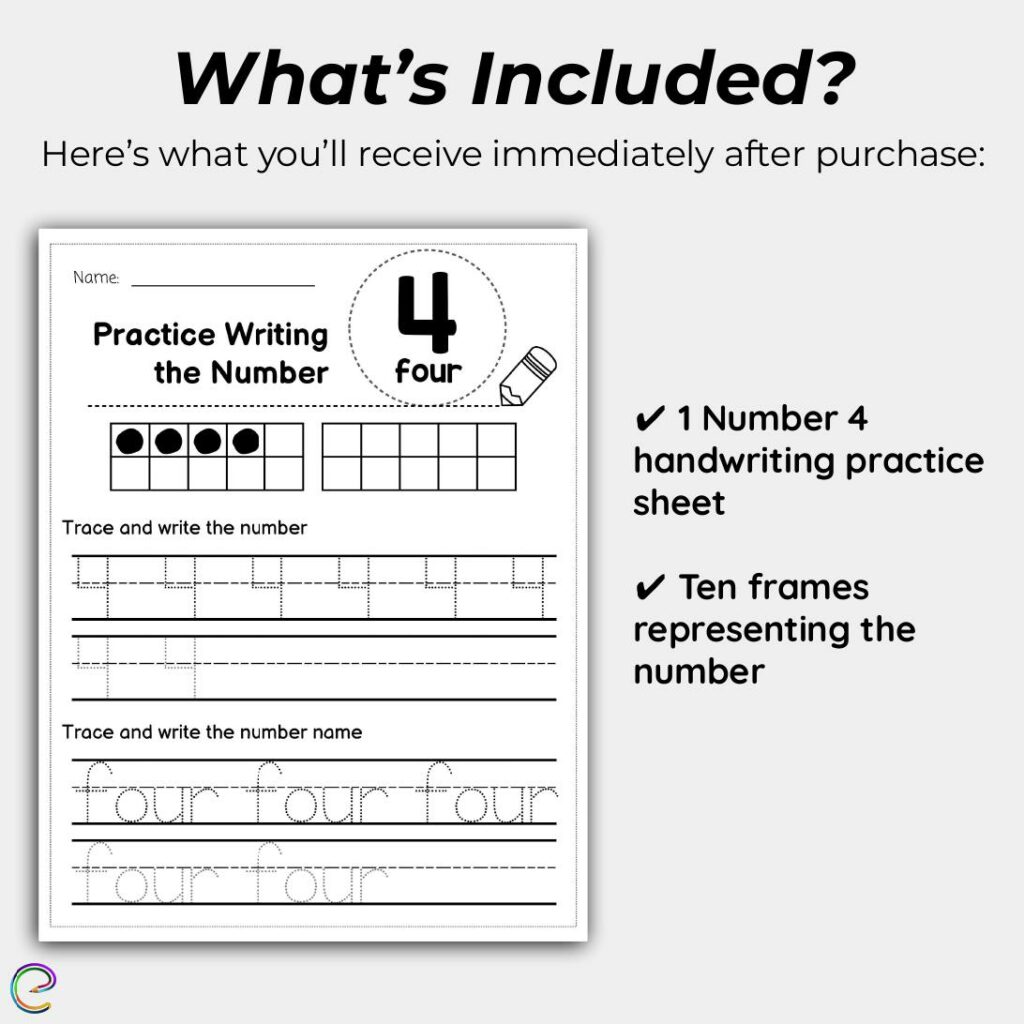 Number 4 Tracing - Number Handwriting Practice