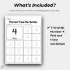Number 4 Tracing - Number Search and Trace Worksheet