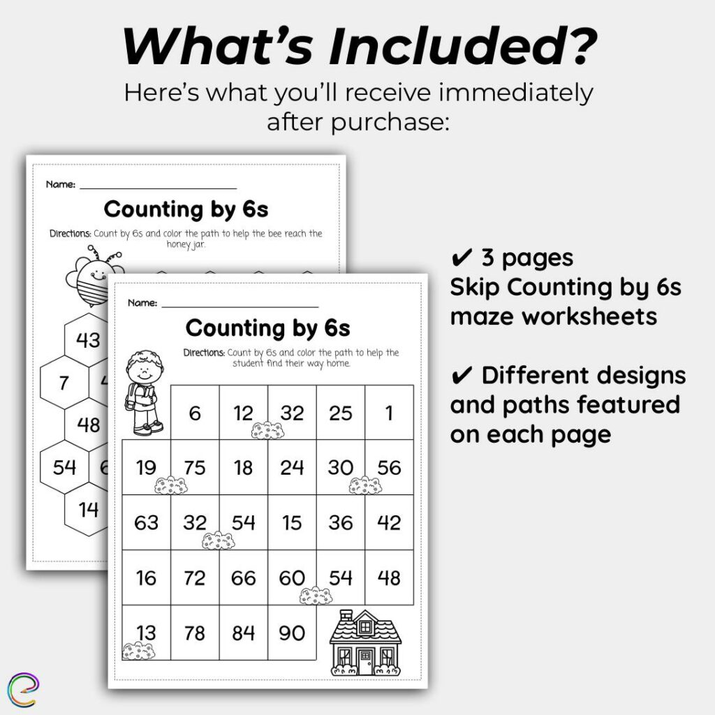 Number 6 Skip Counting Maze Worksheet