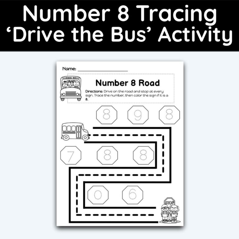 Number 8 Tracing - Drive The Bus Activity Page
