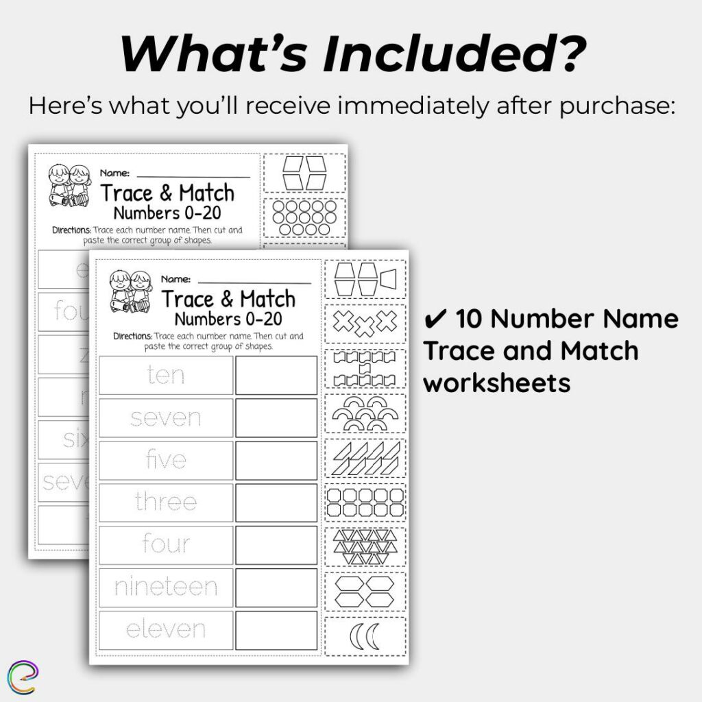 Number Name Trace and Match Worksheet