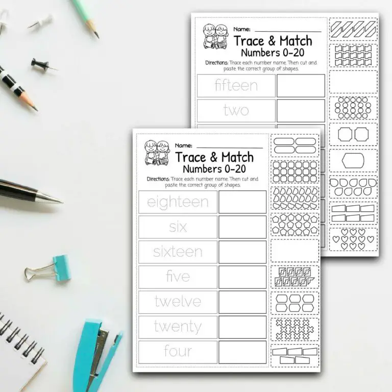 Number Name Trace and Match Worksheet