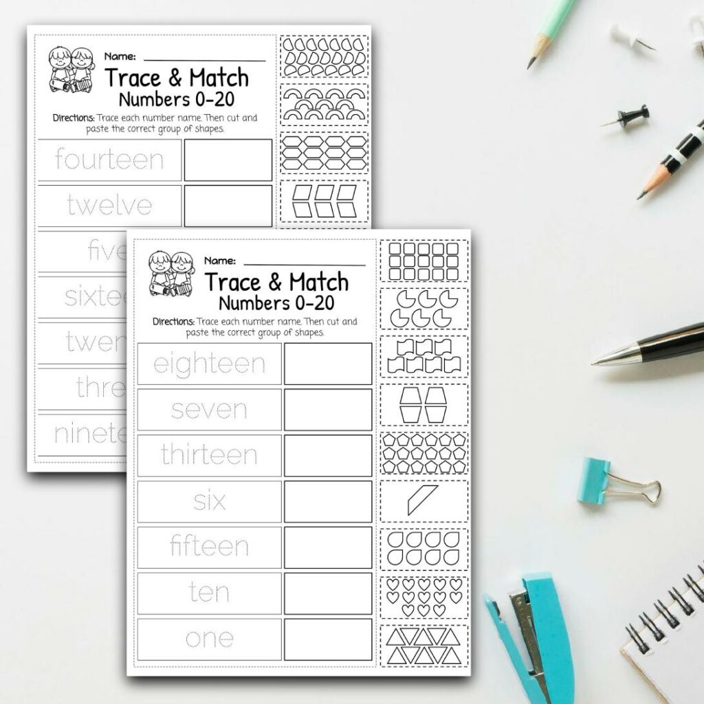 Number Name Trace and Match Worksheet