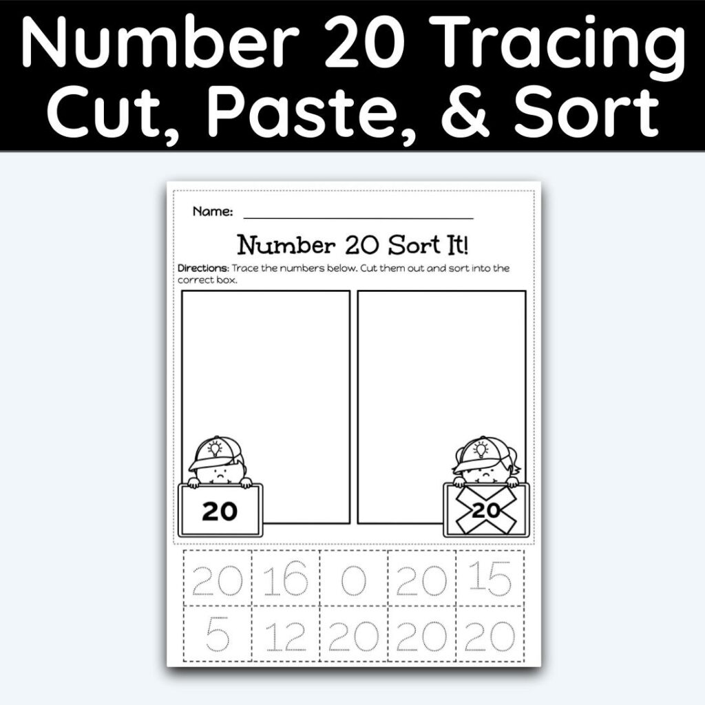 Number 20 Tracing - Cut, Paste, & Sort Activity